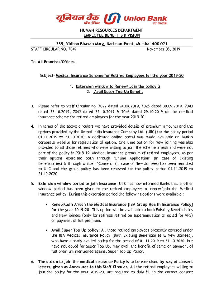 Fillable Online STAFF CIRCULAR NO. 7042 - A I R I E F Website Fax Email ...