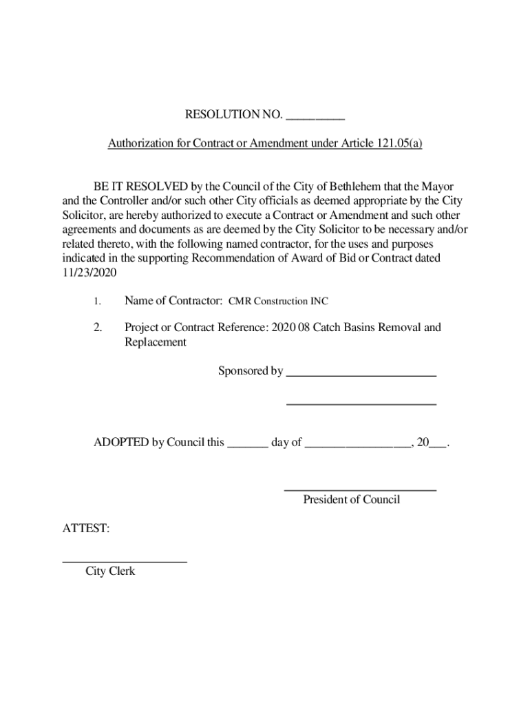 Fillable Online 10c Approve Contract - CMR Construction Inc. - Catch Basins Fax Email Print ...