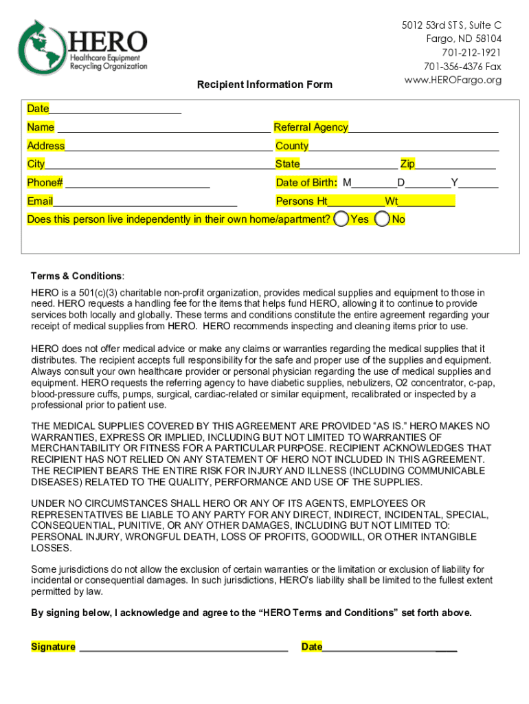 Fillable Online Recipient information Form HERO Cares6-20221.doc Fax ...