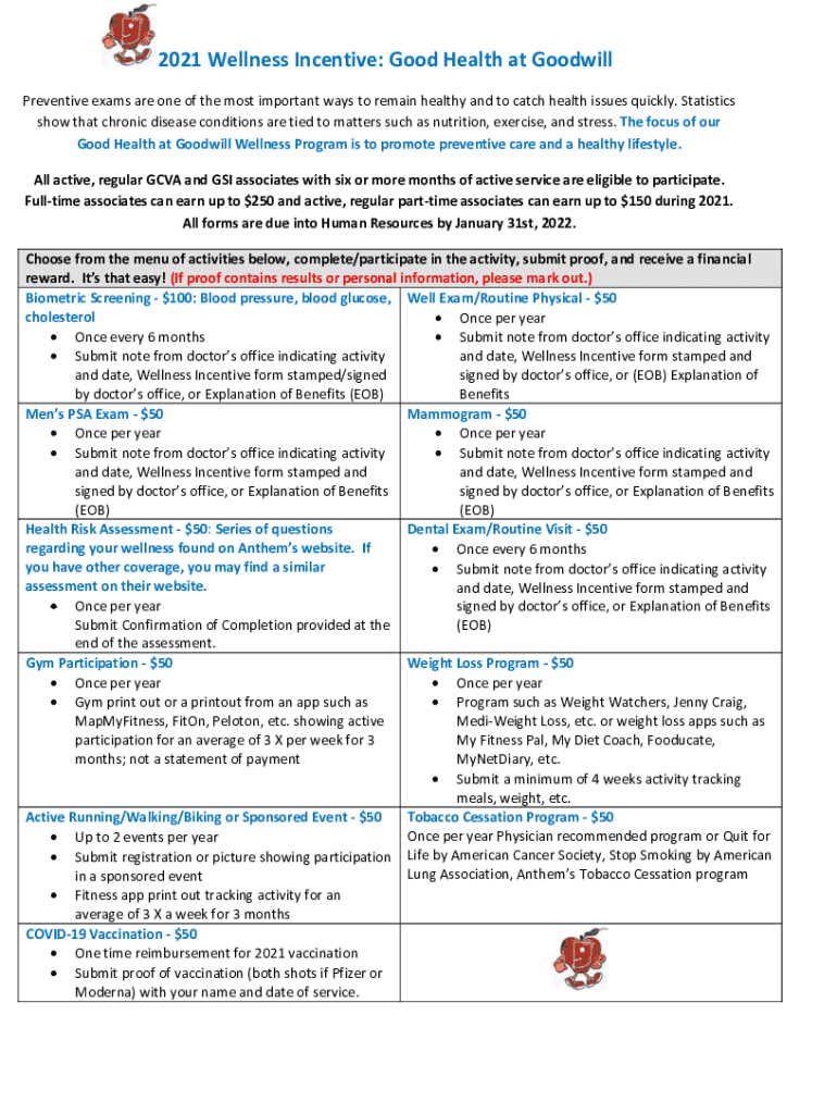 Fillable Online Wellness Incentive Program Form Fax Email Print - pdfFiller