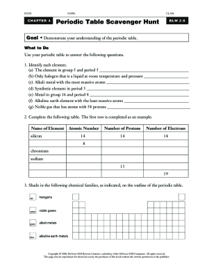 Fillable Online Use the periodic table to answer the following ...