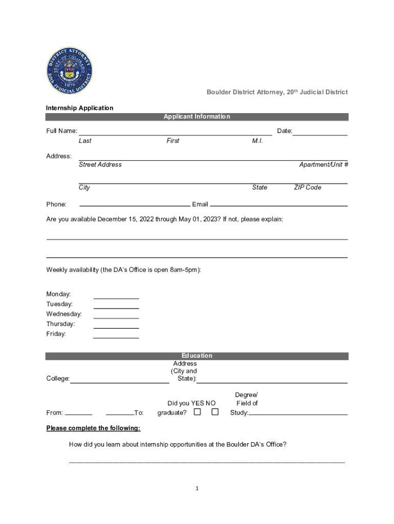 Fillable Online District Attorney's Office Volunteers / Interns - Boulder County Fax Email Print ...