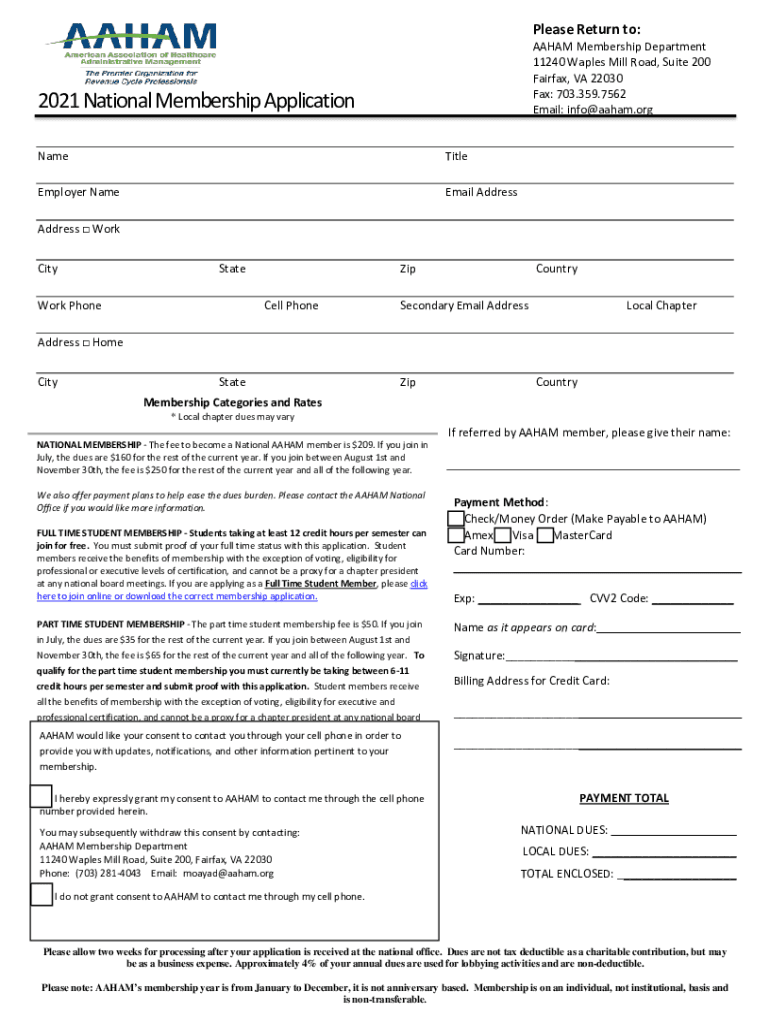 Fillable Online AAHAM - American Association of Healthcare Administrative ... Fax Email Print ...