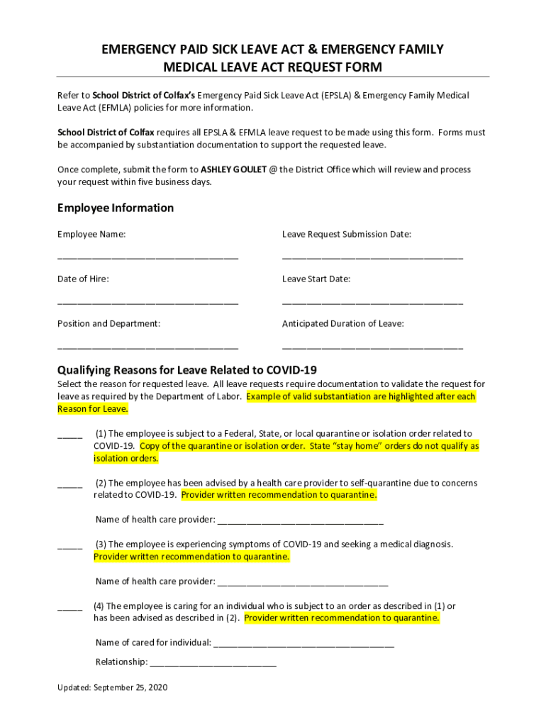 Fillable Online Emergency Paid Sick Leave Act (part of the Families ...