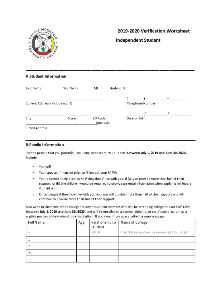 Fillable Online Standard Verification Worksheet V1-Independent Student Fax Email Print - pdfFiller