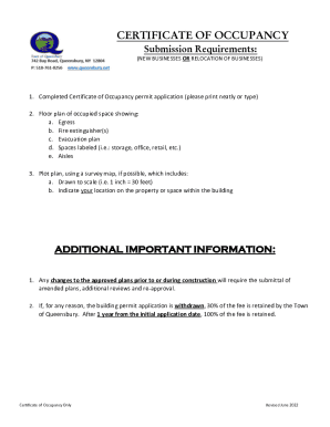 Fillable Online CERTIFICATE OF OCCUPANCY - Town of Queensbury Fax Email Print - pdfFiller