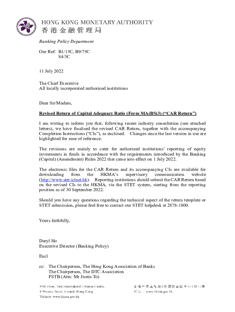 Fillable Online Revised Return of Capital Adequacy Ratio (Form MA(BS)3 ...