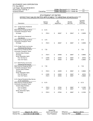 Fillable Online Arizona Gas Tariff No. 7 Canceling ACC Sheet No. Fax ...