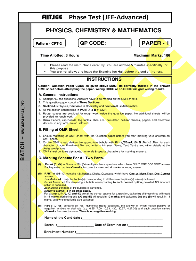 Fillable Online Four Year Classroom Program for JEE Main & Advanced ...