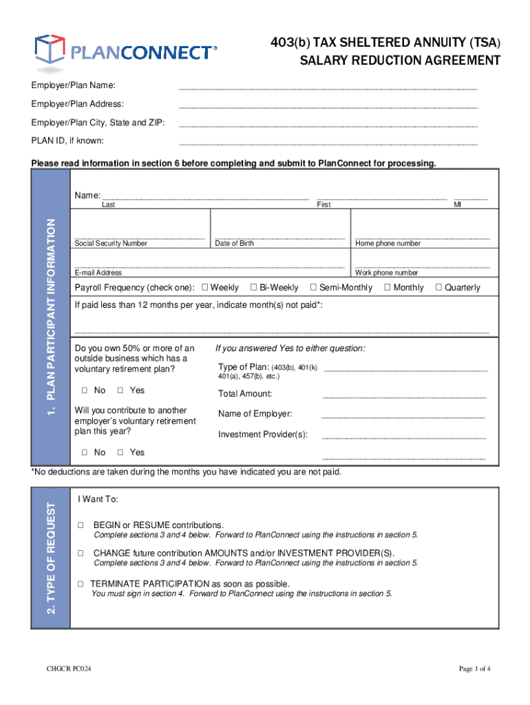 Fillable Online 403(b) Salary Reduction Agreement - EE Signature only ...
