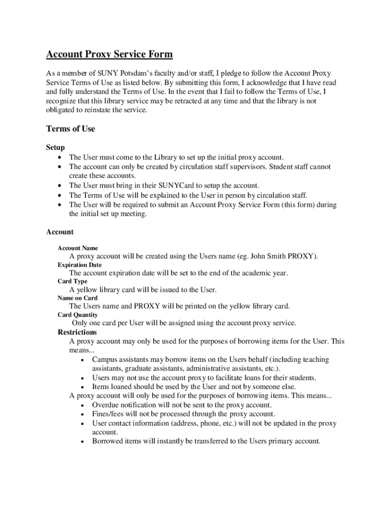 Fillable Online 2 Potsdam Account Proxy Service Form Fax Email Print Pdffiller