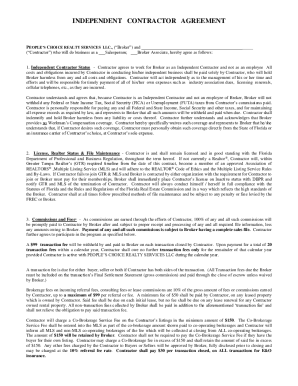 Fillable Online Real Estate Agent Independent Contractor Agreement ...