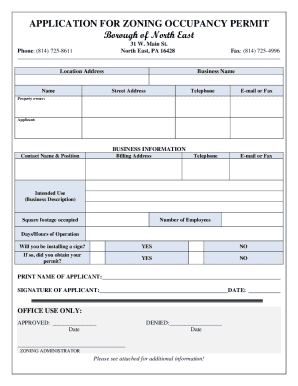 Fillable Online APPLICATION FOR ZONING OCCUPANCY PERMIT Borough ... Fax Email Print - pdfFiller