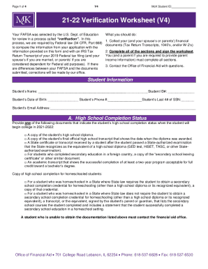 Fillable Online 21-22 Verification Worksheet (V4)McKendree University Fax Email Print - pdfFiller
