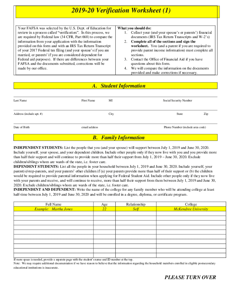 Fillable Online 2021-22 Dependent Household Verification Worksheet Fax Email Print - pdfFiller