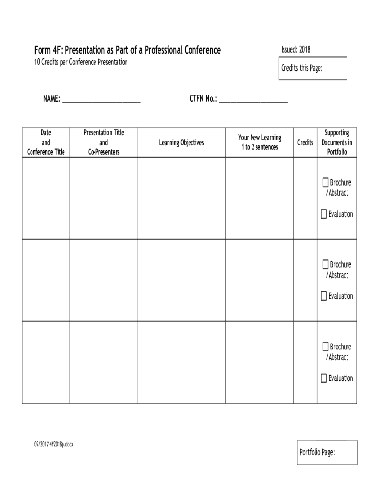 Fillable Online Form 4F: Presentation as Part of a Professional ...