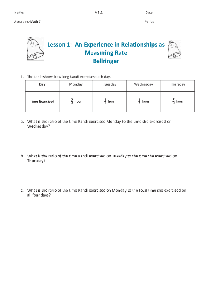 Fillable Online Lesson 1: An Experience in Relationships as Measuring Rate ... Fax Email Print ...