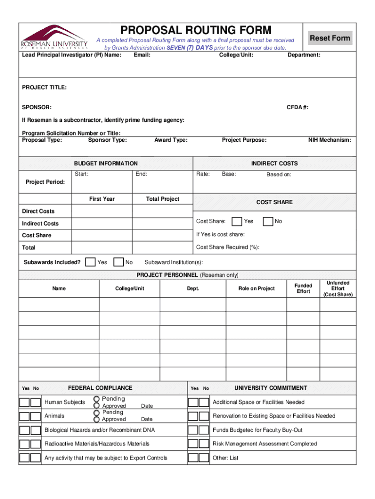 Fillable Online SeRA Proposal Development & Routing Form Fax Email ...