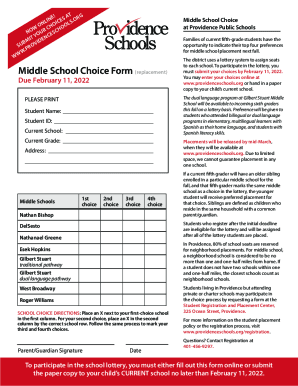 Fillable Online Middle School Choice Form (replacement) Fax Email Print ...