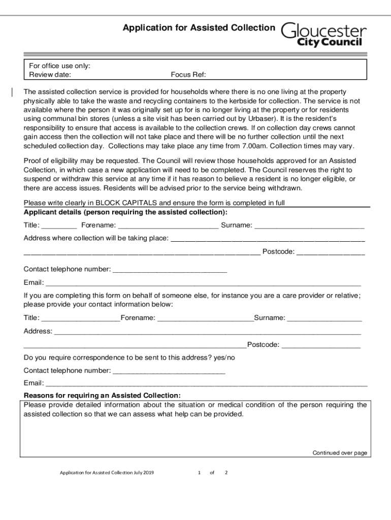 Fillable Online Application for Assisted Collection - Gloucester City ...