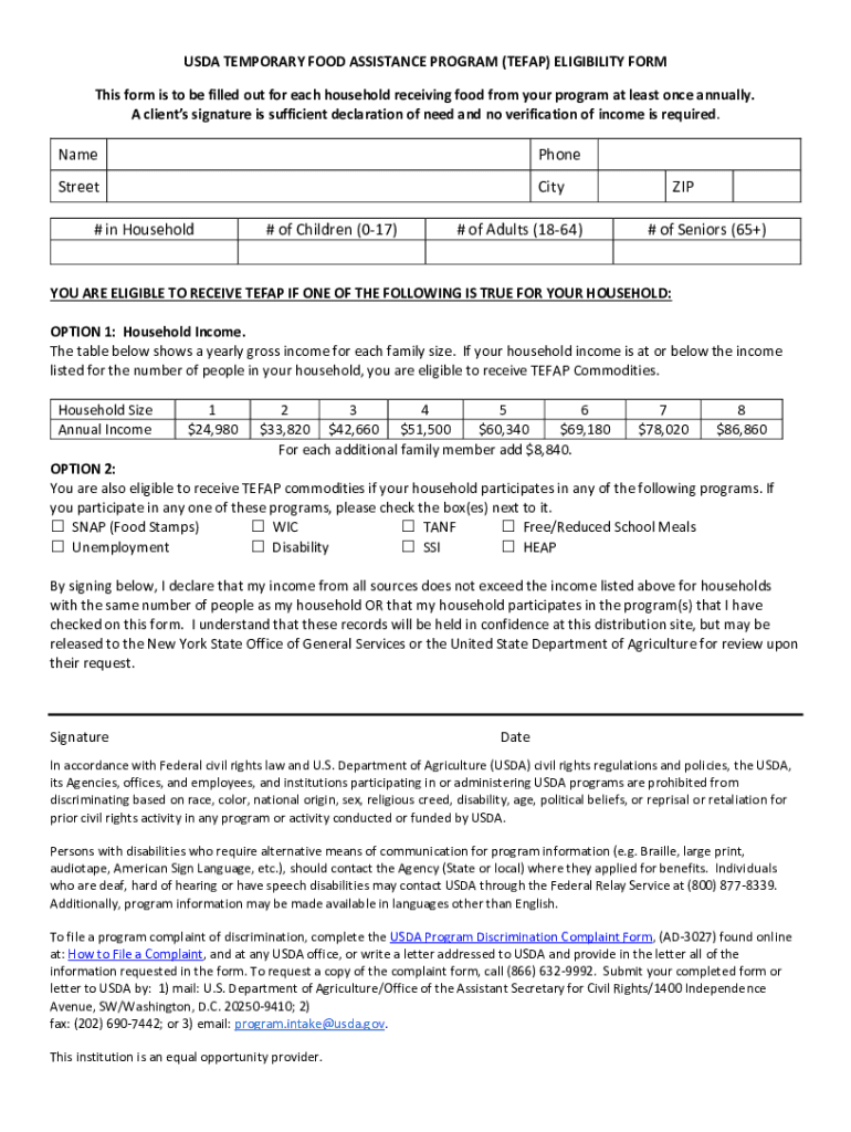 Fillable Online the emergency food assistance program (tefap ...