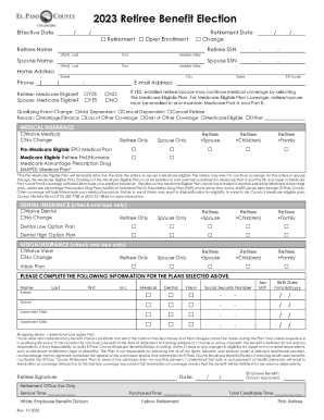 Fillable Online Retiree Health Benefits Enrollment and Change Form Fax ...