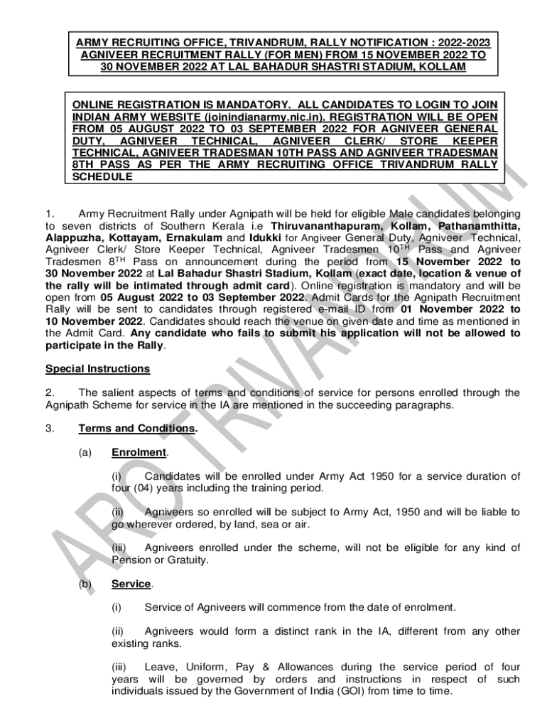 Fillable Online ARO Trivandrum Indian Army Recruitment Rally Admit Card ...