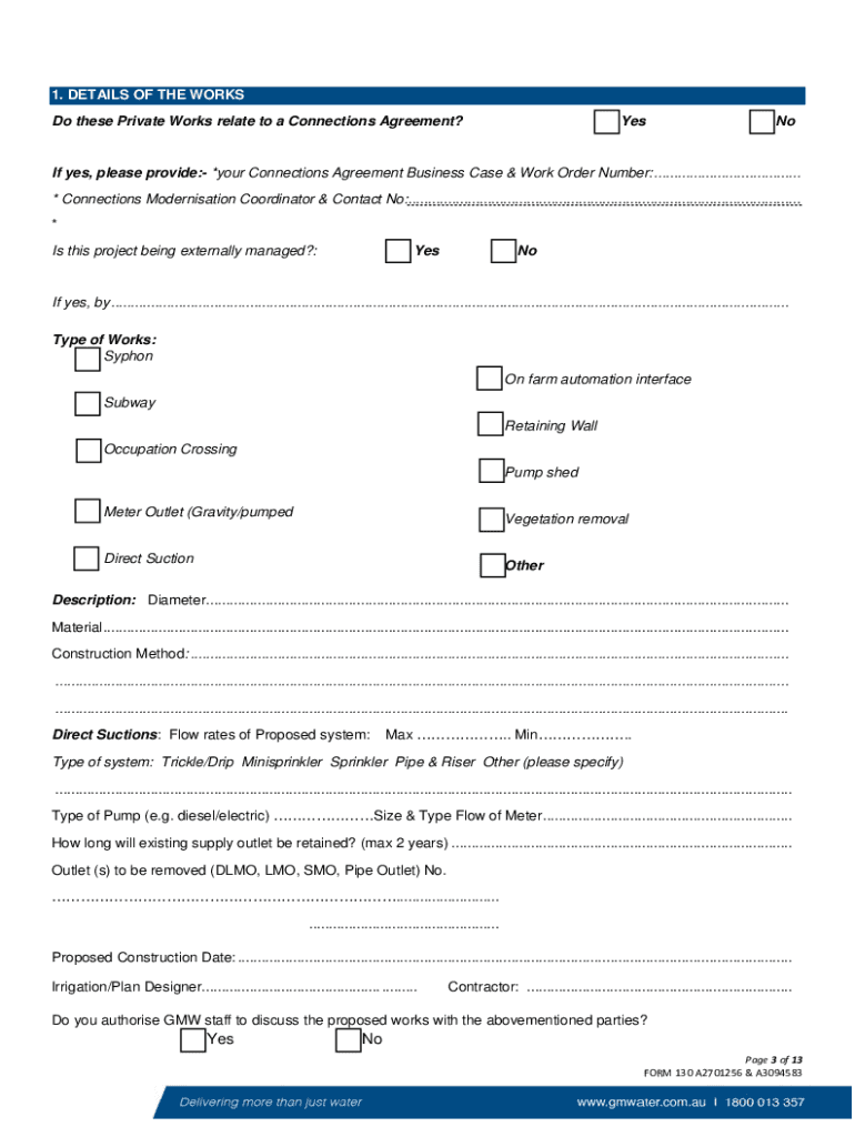 Fillable Online APPLICATION FORM 130 Private Works Licence to Construct ...