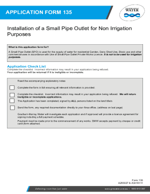 Fillable Online APPLICATION FORM 135 Installation of a Small Pipe ...