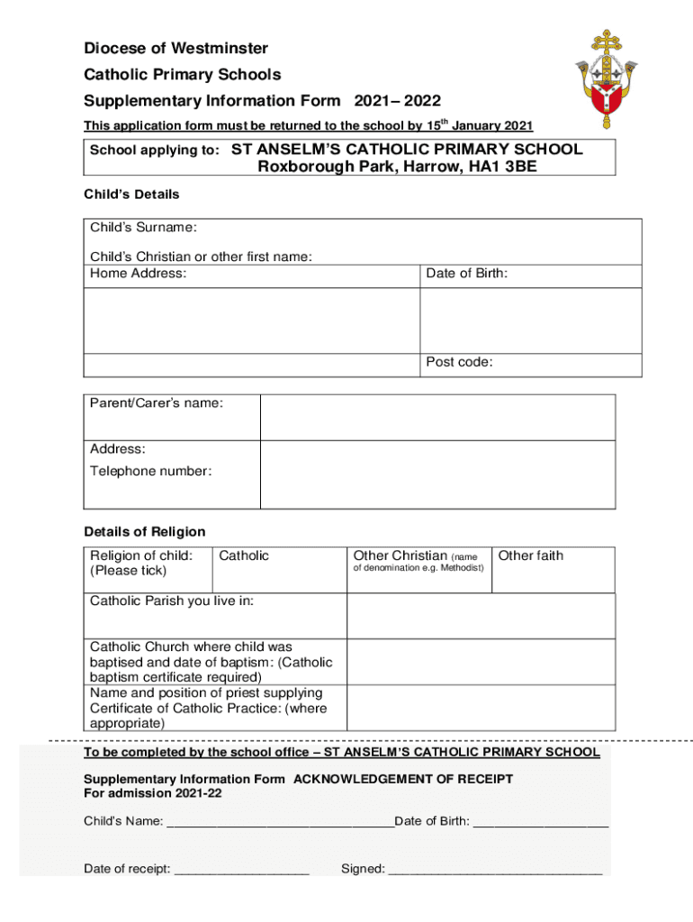 Fillable Online 2022 School applying to: ST ANSELM - Harrow Council Fax Email Print - pdfFiller
