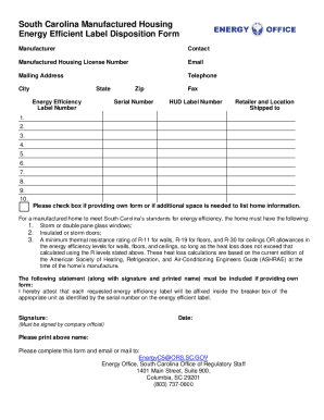 Fillable Online energy sc Energy Efficient Label Disposition Form Fax ...