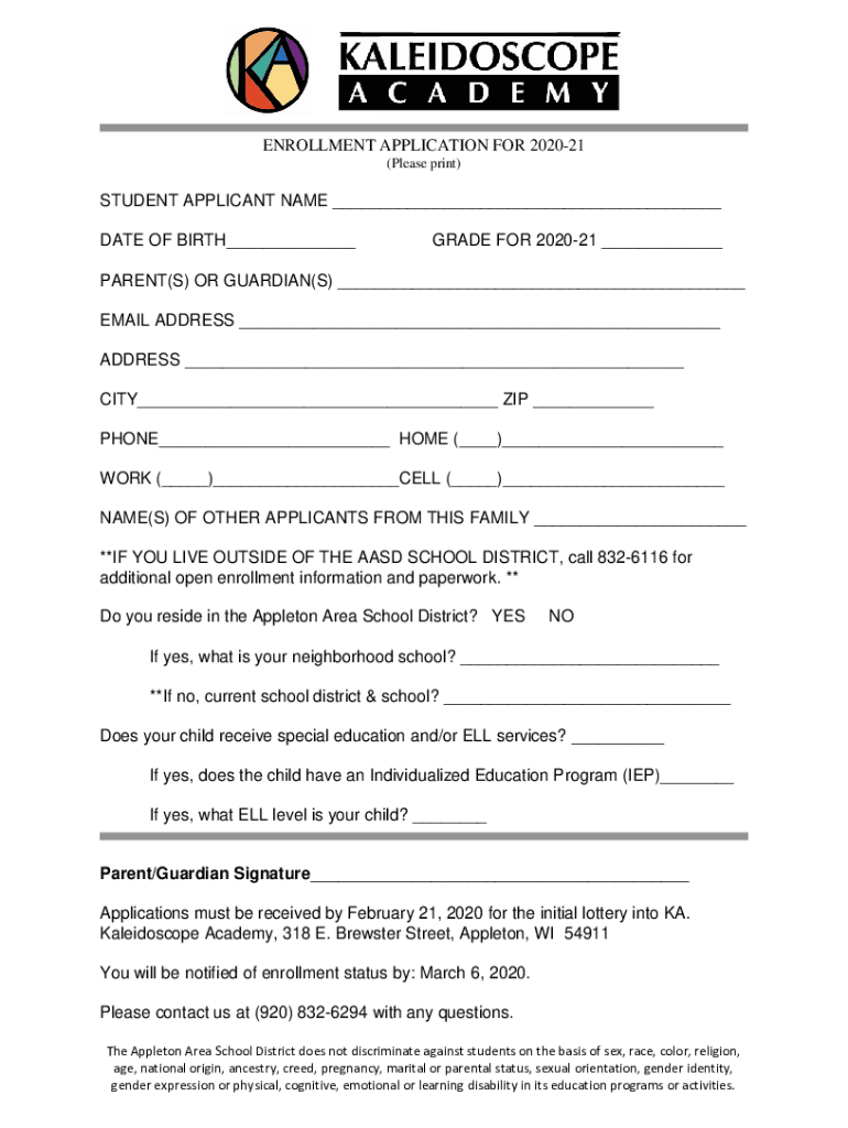 Fillable Online K-12 Application Form - Odyssey Community School Fax ...