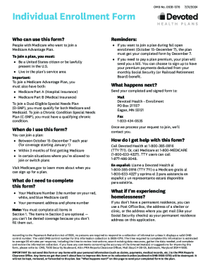 Fillable Online Individual Enrollment Form - Devoted Health Fax Email ...