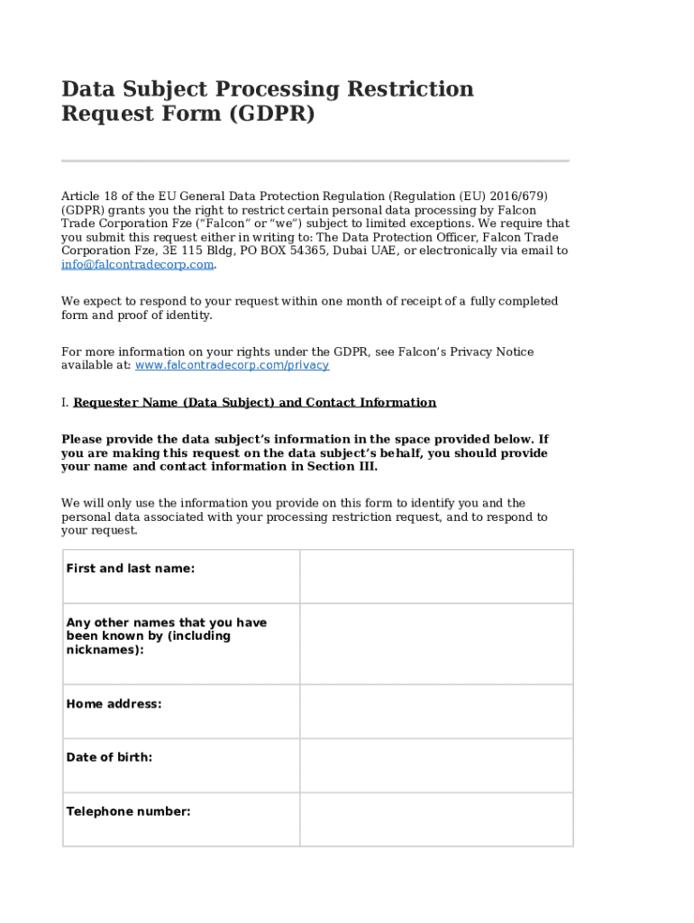 Data Subject Access Request (GDPR) - Falcon Trade Corp Doc Template ...