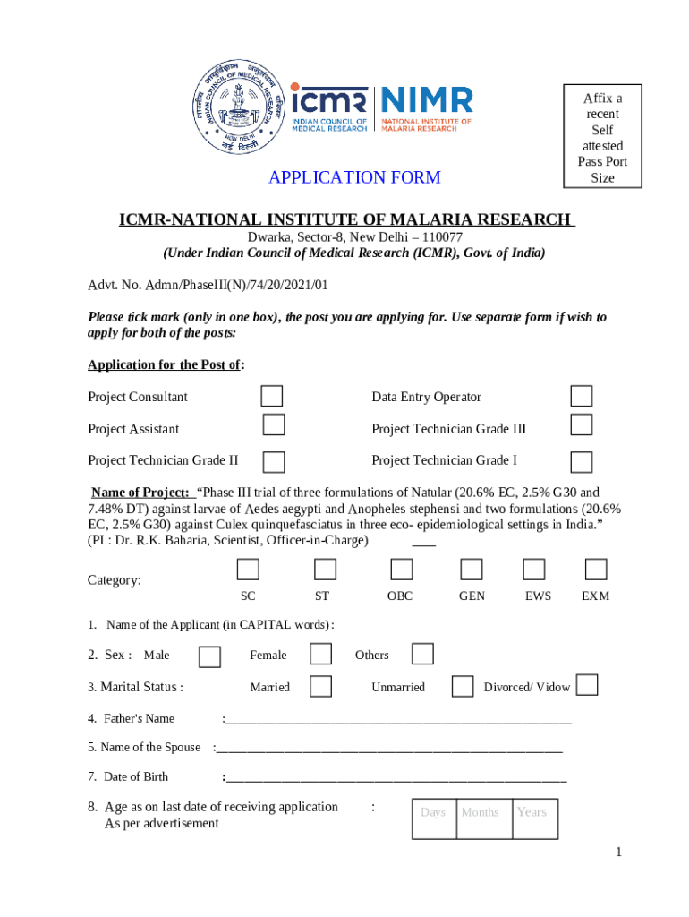 ICMR-NATIONAL INSTITUTE OF MALARIA RESEARCH Doc Template | pdfFiller