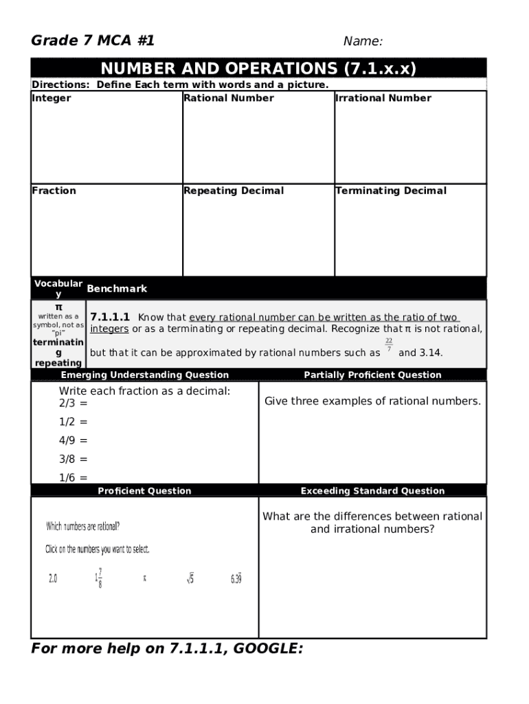 7th Grade MCA Math Worksheets: FREE & Printable Doc Template | pdfFiller