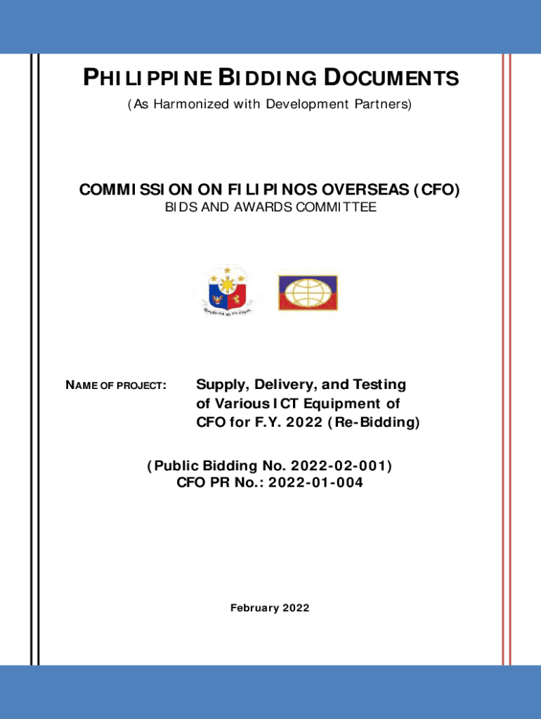 Fillable Online PHILIPPINE BIDDING DOCUMENTS - CFO - Bids and Awards ...