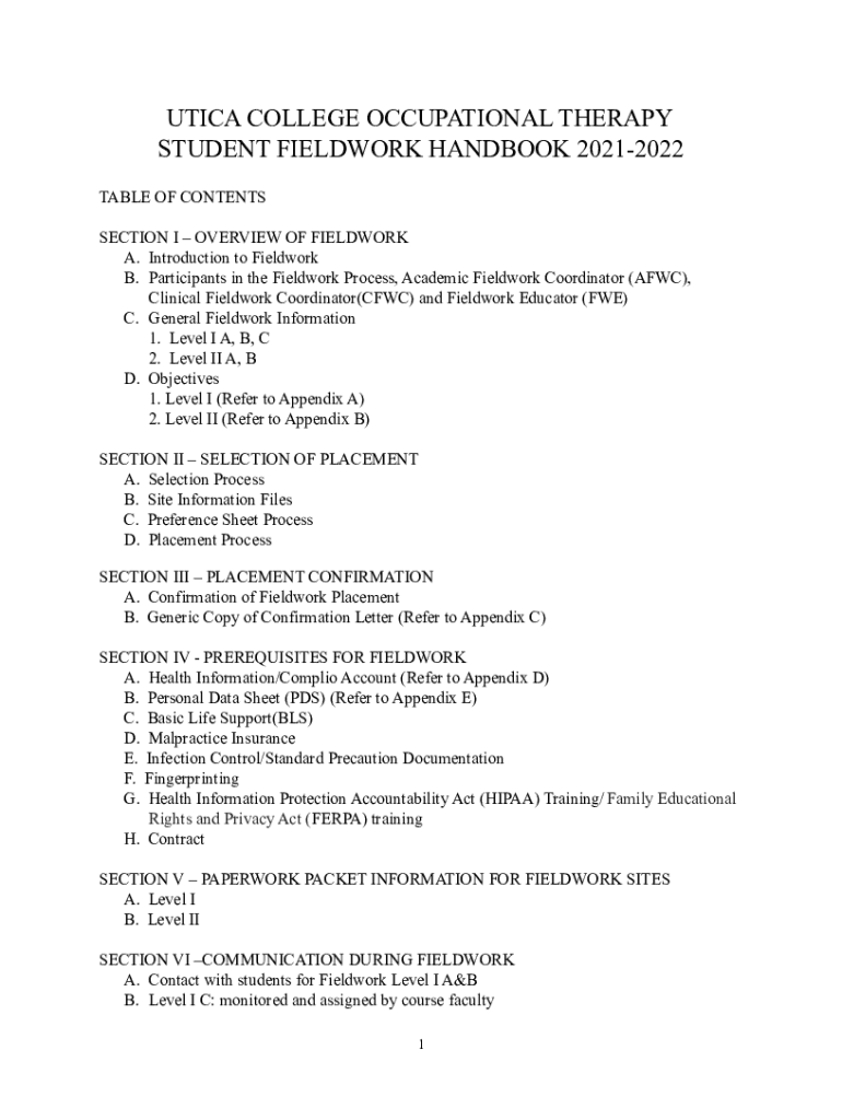 Fillable Online Student Manual for Level I and Level II Fieldwork Fax Email Print - pdfFiller