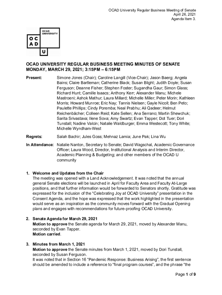 Fillable Online Senate Elections - OCAD University Fax Email Print - pdfFiller