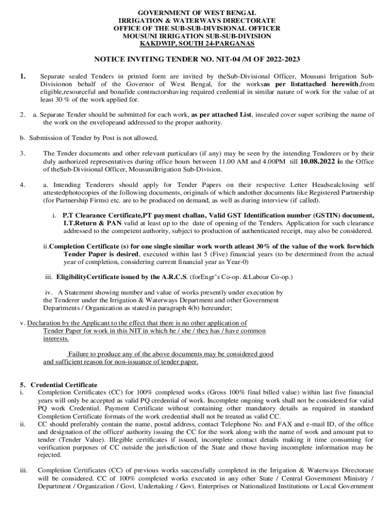 Fillable Online IRRIGATION & WATERWAYS DIRECTORATE Fax Email Print ...