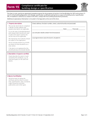 Fillable Online Form 15 Compliance certificate for building design or ...
