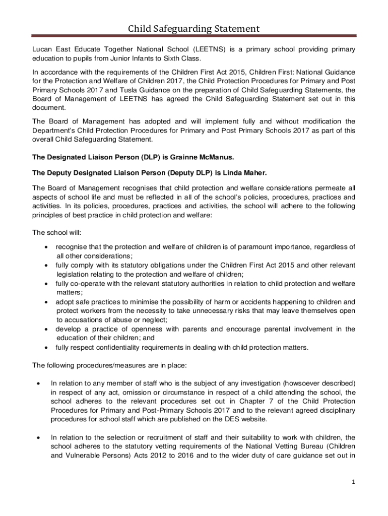 Fillable Online Child Safeguarding Statement - - Lucan East Educate ...