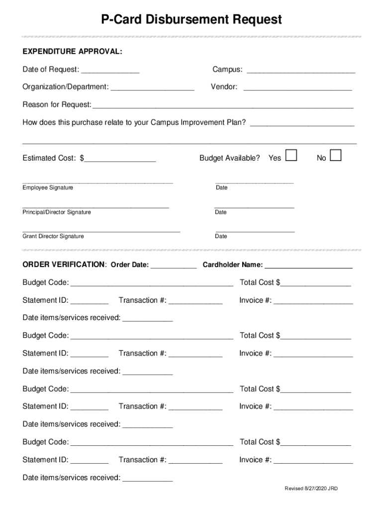 Fillable Online Pcard / Purchasing Request / Reimbursement Transmittal ...