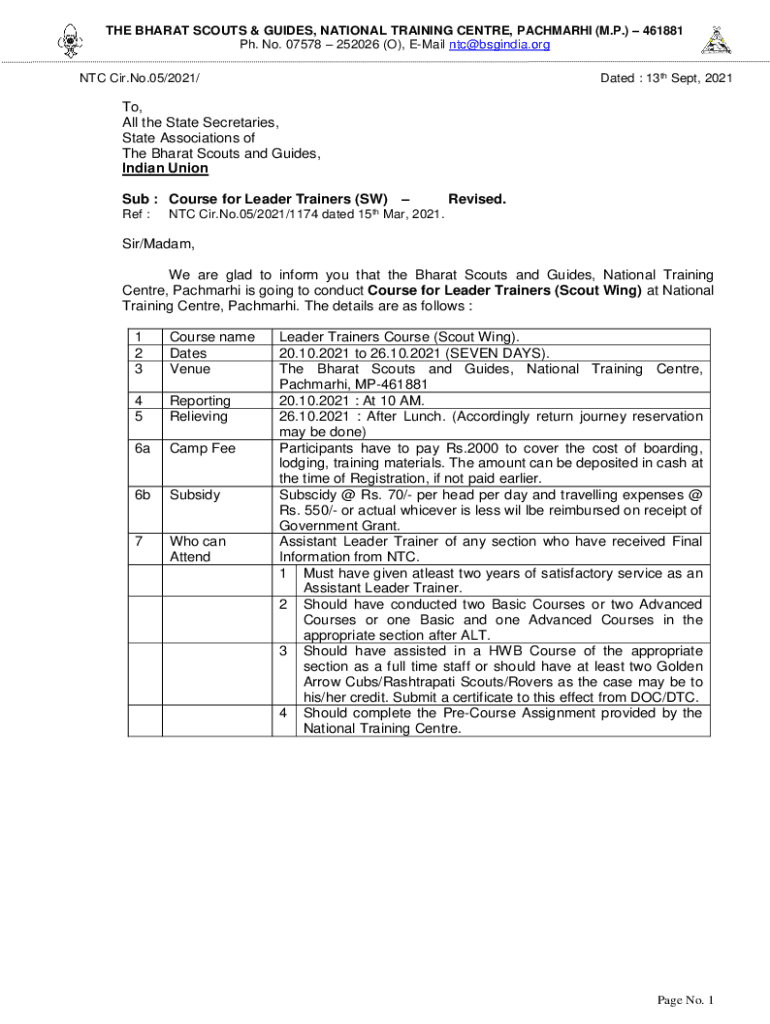 Fillable Online the bharat scouts and guides, national headquarters ...