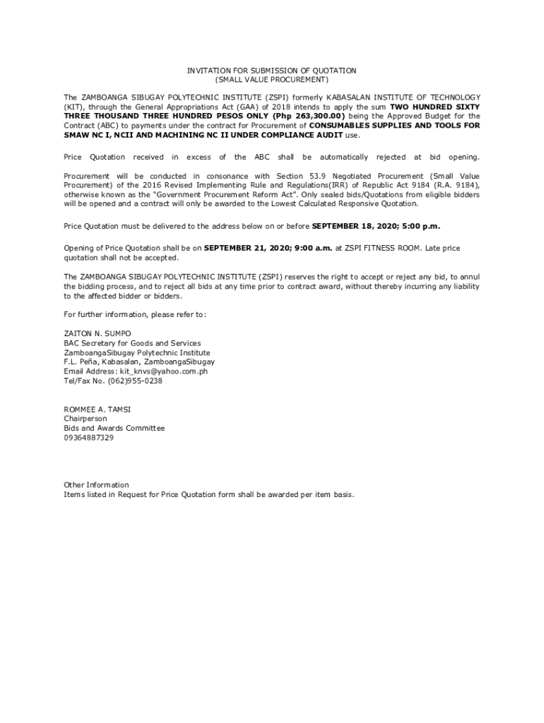 Fillable Online Bid Notice Abstract - Zamboanga Sibugay Polytechnic ...