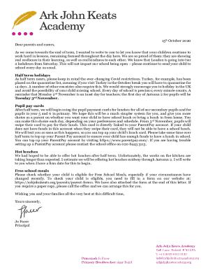 Fillable Online October Letter Dear Parents, It is with great pleasure ...