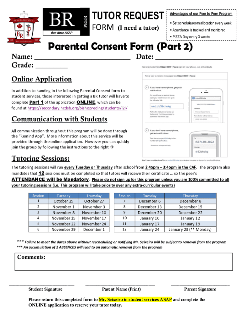 Fillable Online Parental Consent Form (Part 2) TUTOR REQUEST Fax Email ...