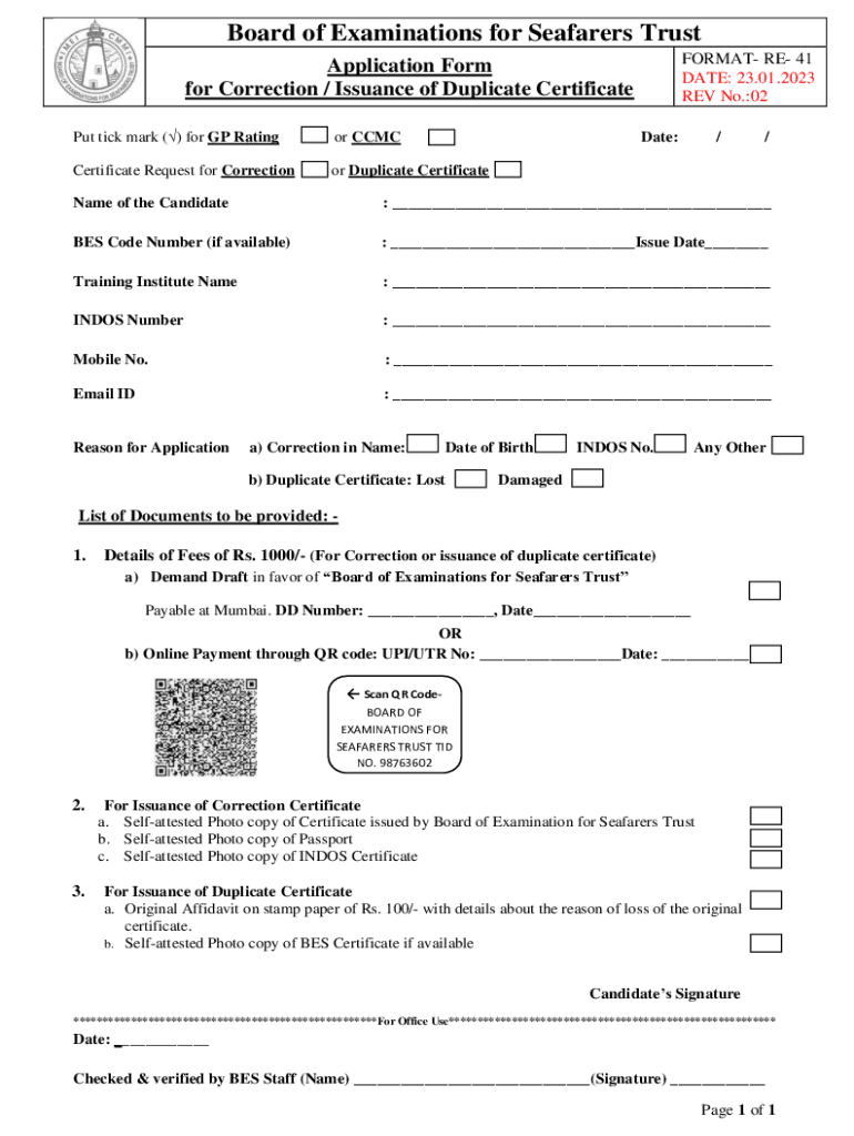 Fillable Online seafarers edu RE-41-Application-for-Correction-or-Duplicate-certificate.pdf Fax ...