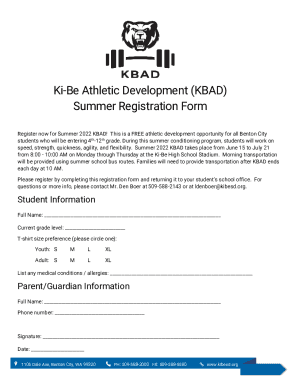 Fillable Online Ki-Be Athletic Development (KBAD) Summer Registration ...