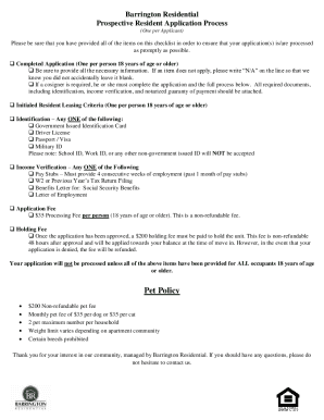 Fillable Online Barrington Residential Prospective Resident Application ...